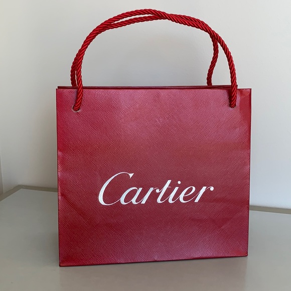 Cartier | Other | Cartier Red Paper Shopping Bag Silver Logo Lettering ...